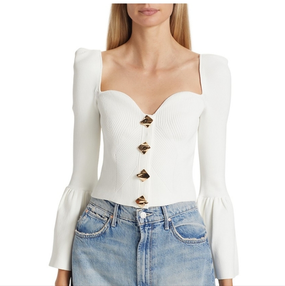 Self-Portrait | Tops | Nwt38 Selfportrait White Ribknit Blouse With ...